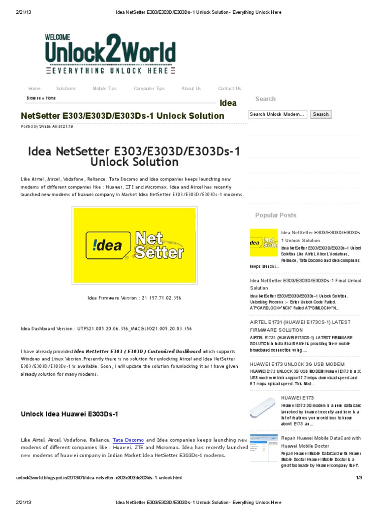 Idea NetSetter E303 - E303D - E303Ds-1 Unlock Solution - Everything ...
