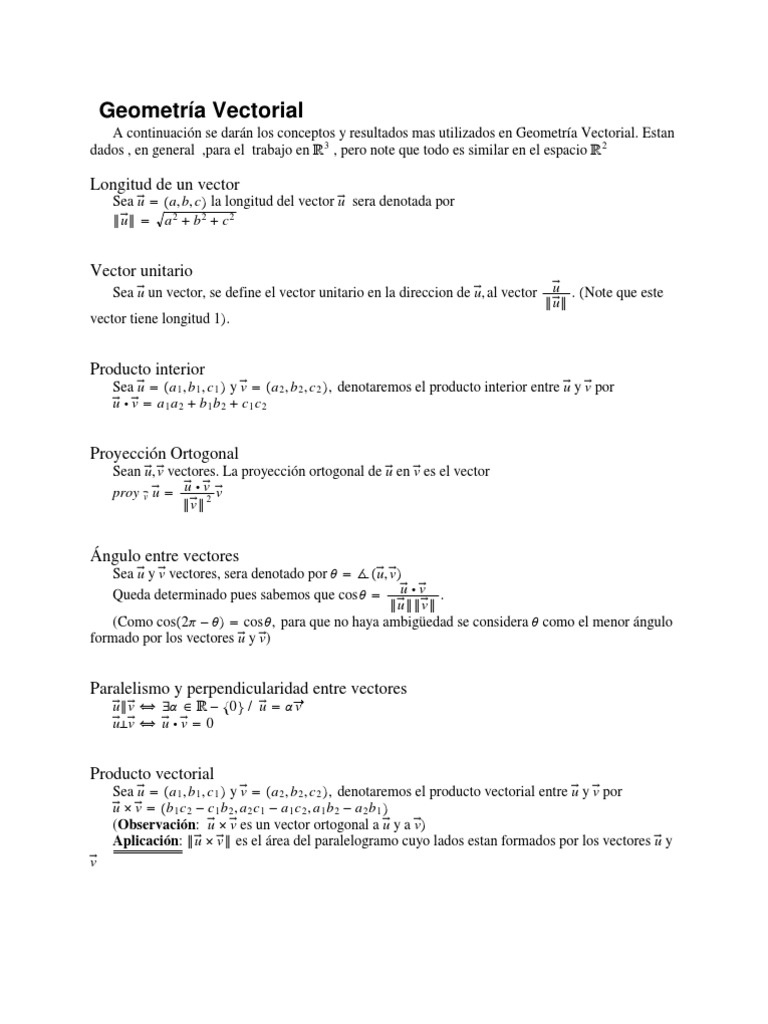 Geometria Vectorial - Formulas PDF | PDF | Vector Euclidiano | Espacio vectorial