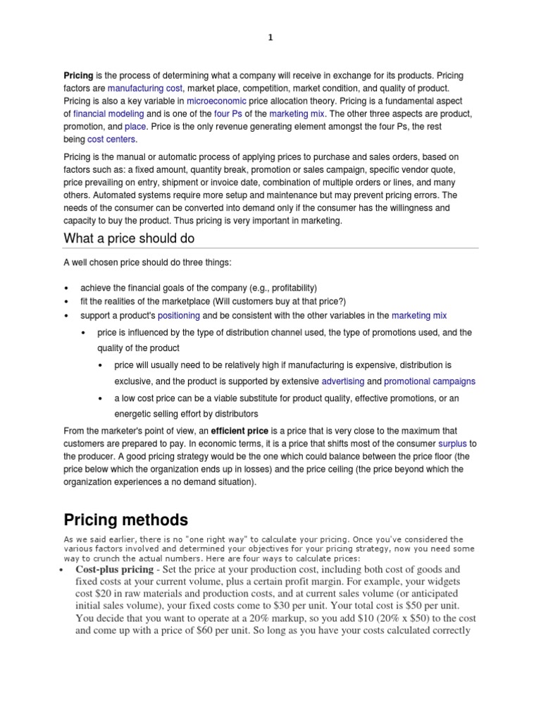 Pricing | PDF | Small Business | Strategic Management