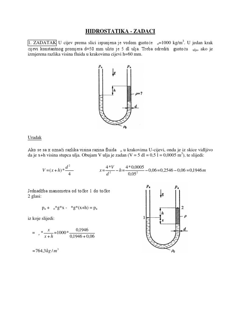 Hidrostatika Zadaci Iz Skripte | PDF