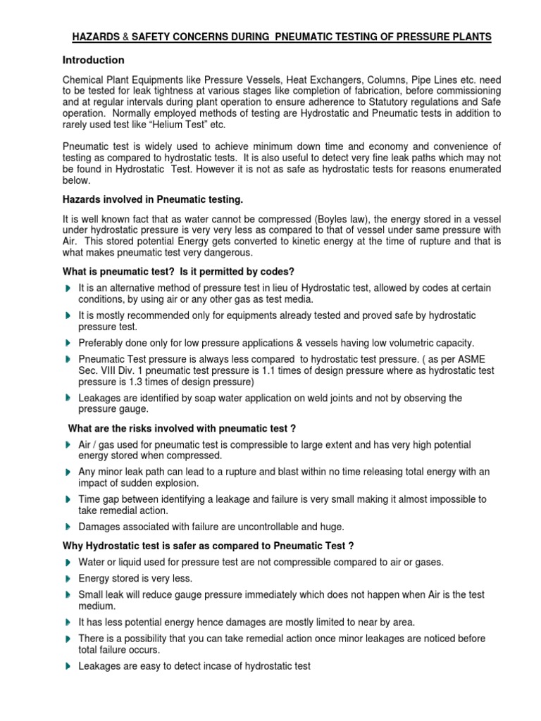 HAZARDS Pneumatic Test | Leak | Pressure
