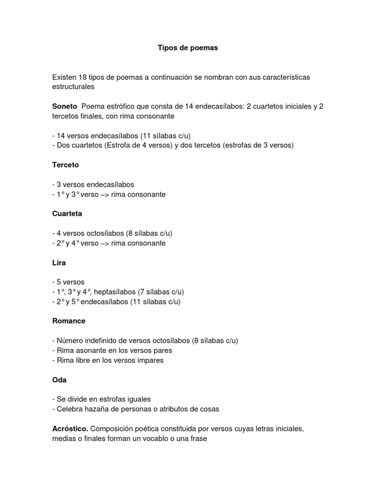 Tipos de Poemas | PDF