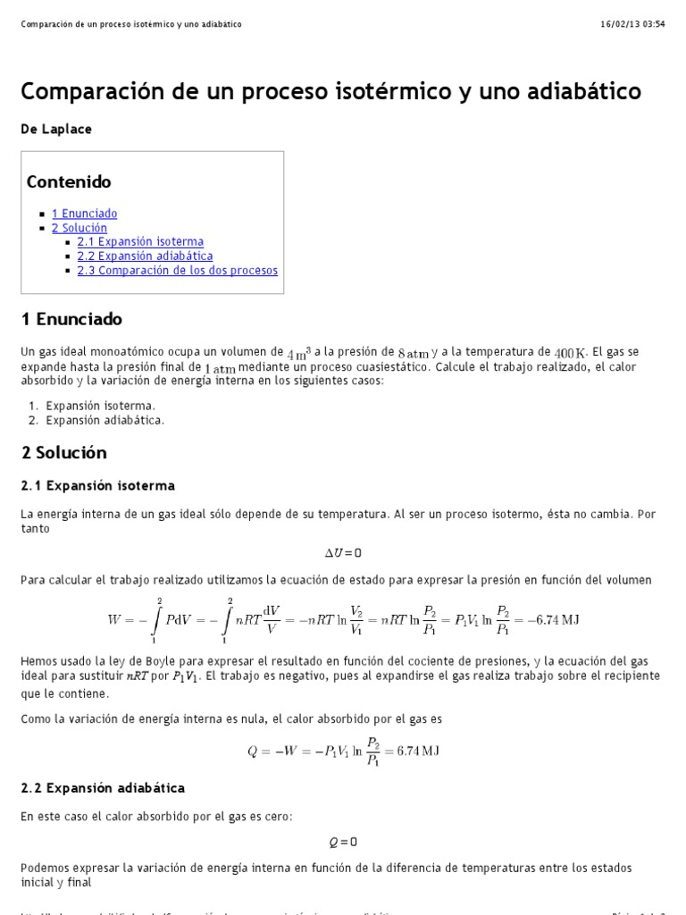 Comparación de Un Proceso Isotérmico y Uno Adiabático | PDF | Gases | Calor