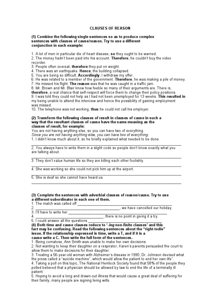 Clauses of Reason | PDF | Sentence (Linguistics) | Clause