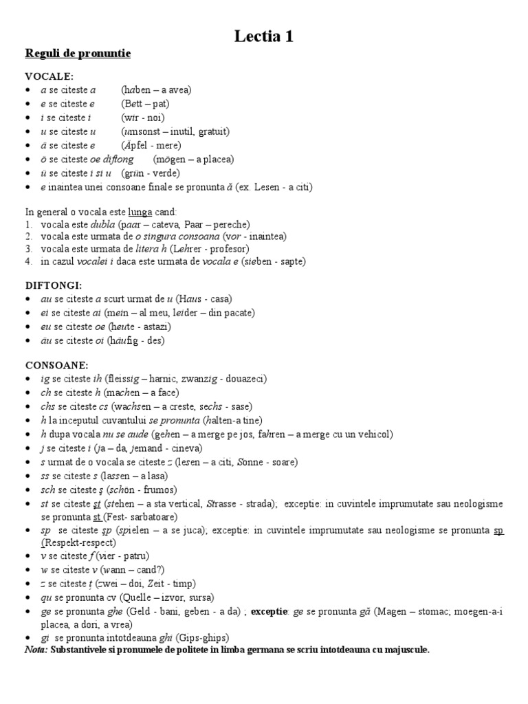 Lectii Germana 1 | PDF