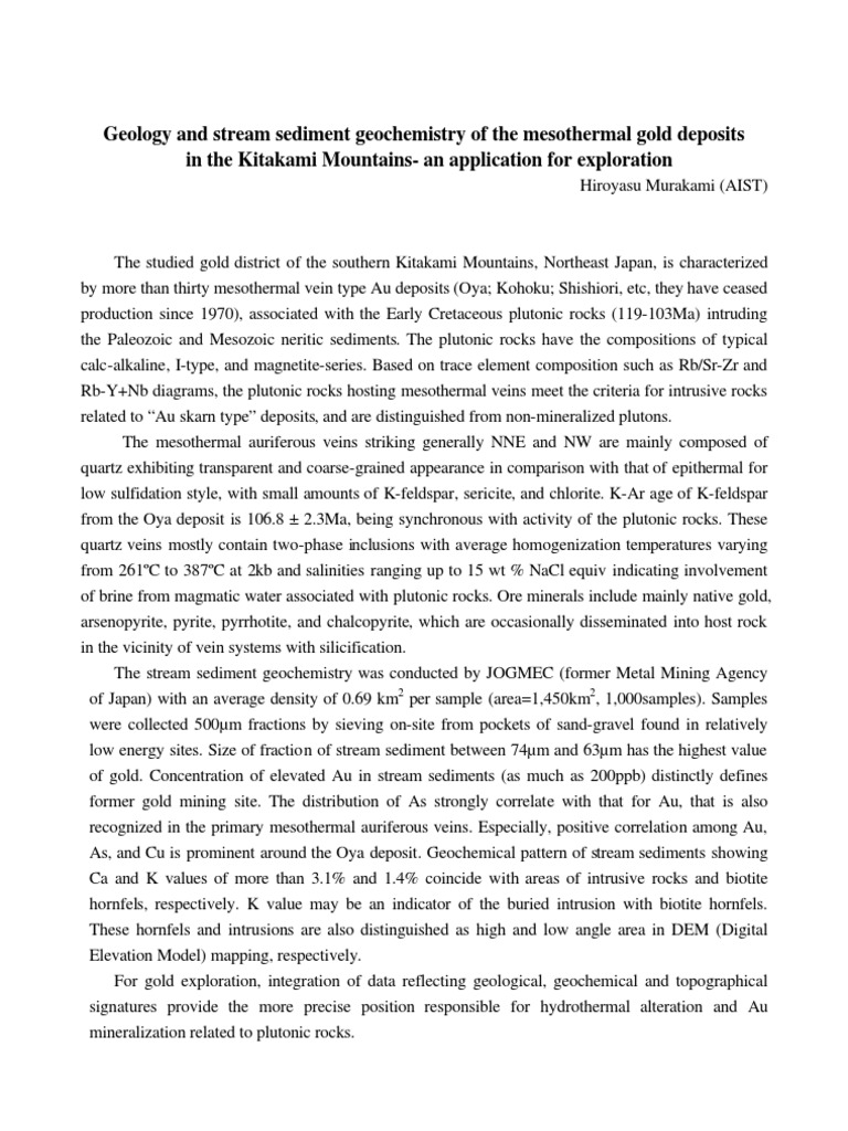 Geology and Stream Sediment Geochemistry of The Mesothermal Gold ...