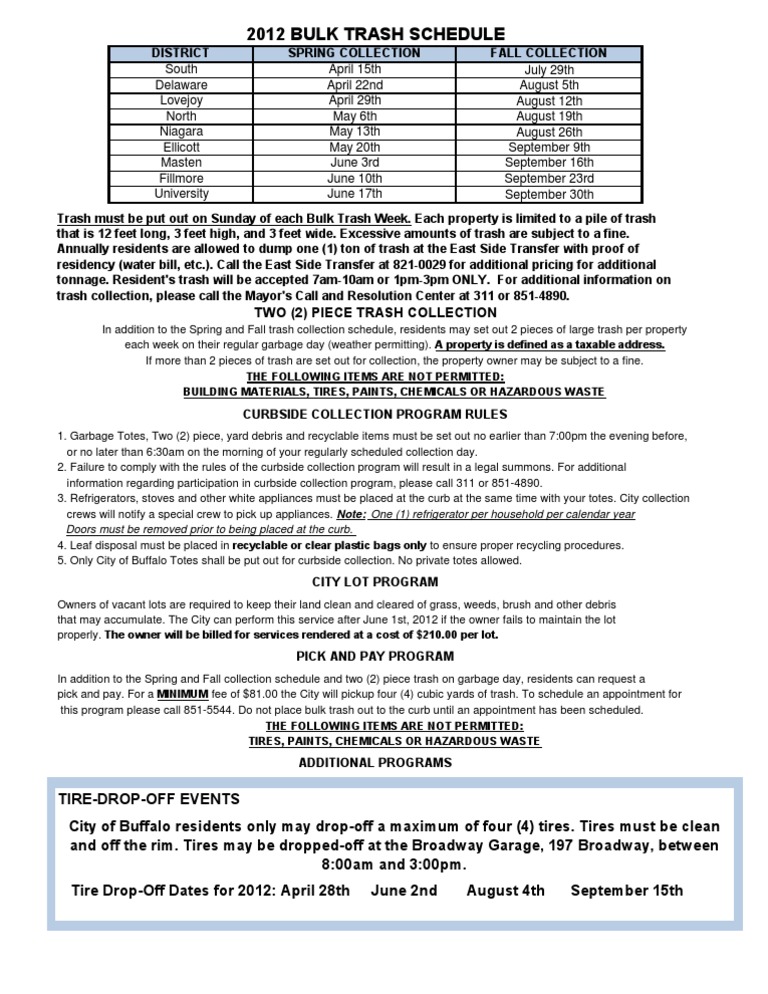 2012 Bulk Trash Collection Schedule and Guidelines for the City of ...