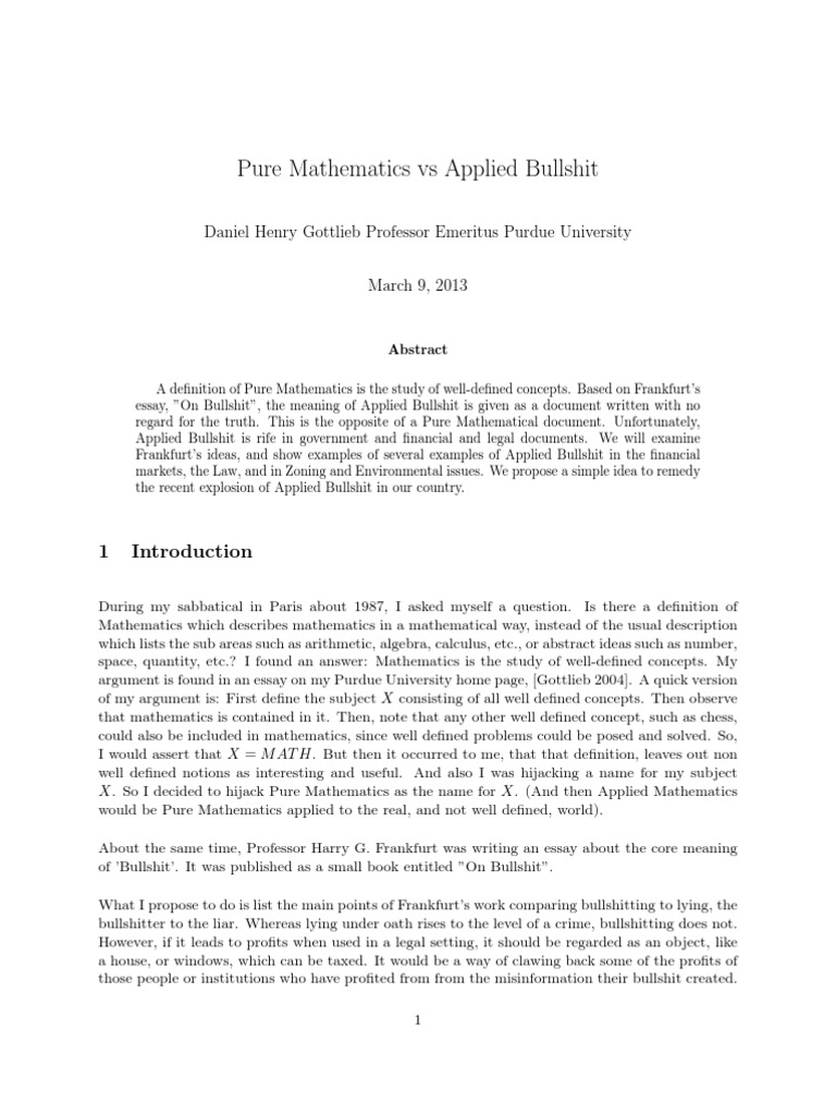 Pure Mathematics Vs Applied Bullshit | PDF | Lie | Government