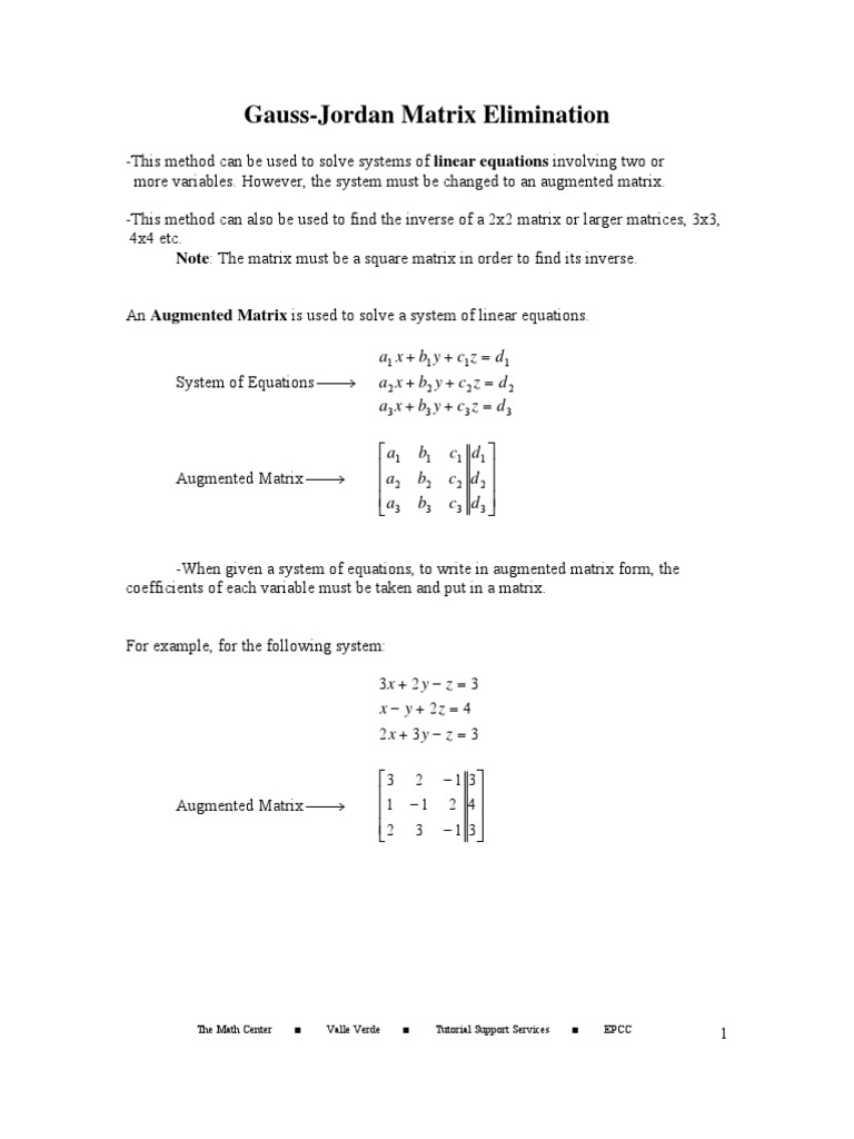 Gauss Jordan Method | PDF | Matrix (Mathematics) | Theoretical Physics