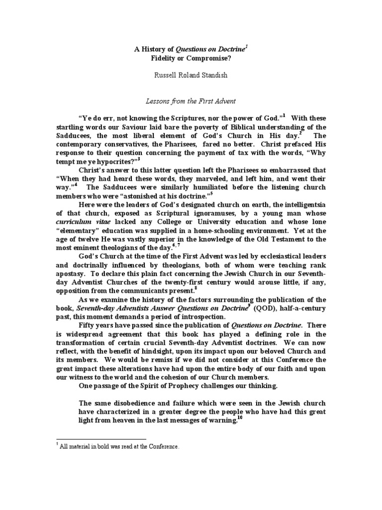 History of Questions On Doctrines: Fidelity or Compromise | Download ...