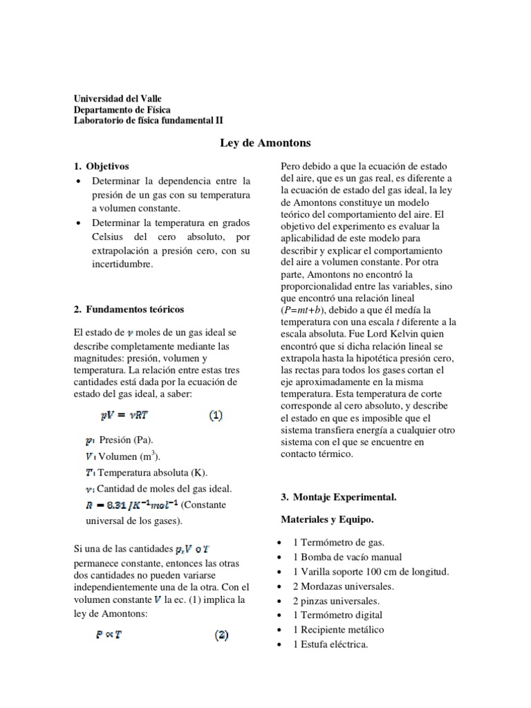 Ley de Amontons: Relación entre presión y temperatura de un gas a ...