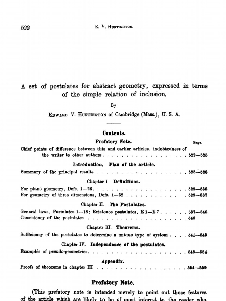 Edward Huntington - A Set of Postulates For Abstract Geometry ...