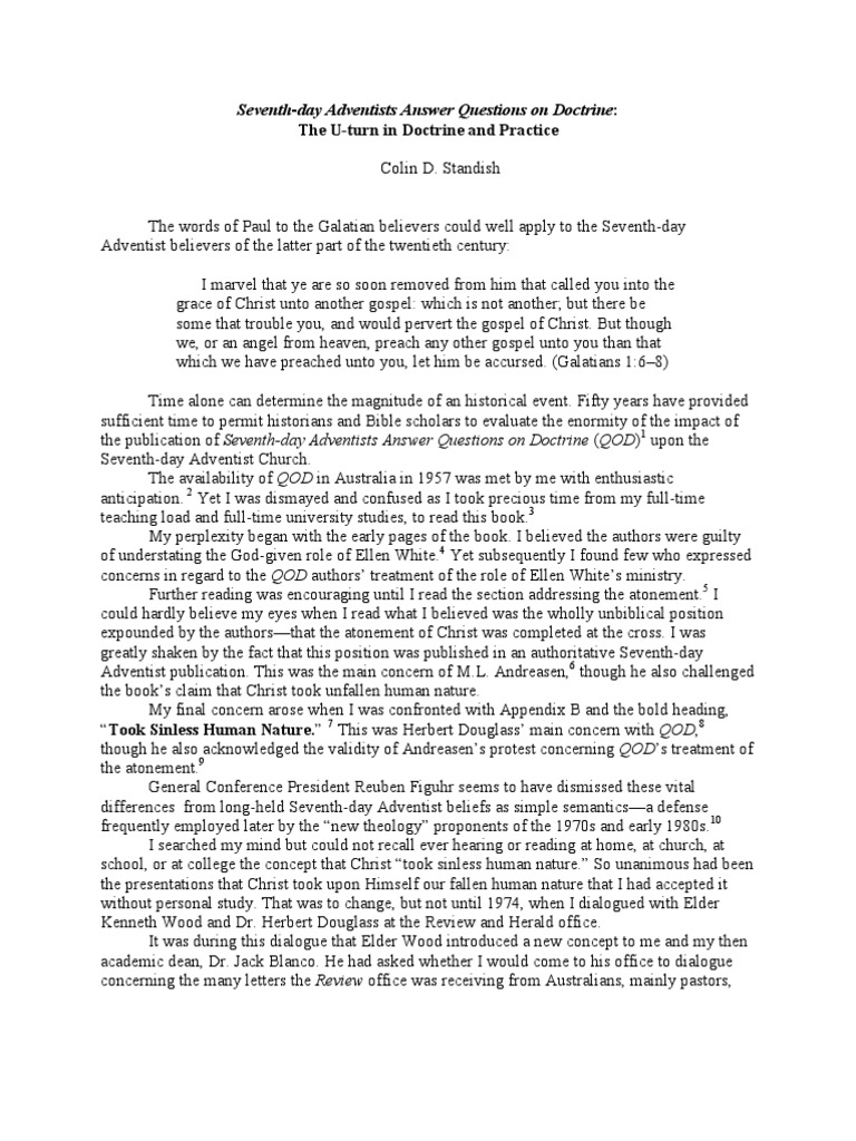 Comments On Questions On Doctrines | PDF | Seventh Day Adventist Church ...