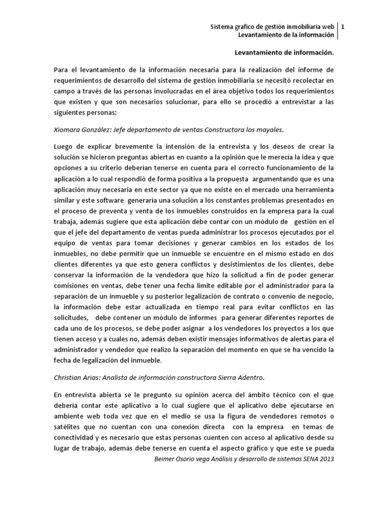 Informe de Levantamiento de La Informacion | PDF | Software | Información