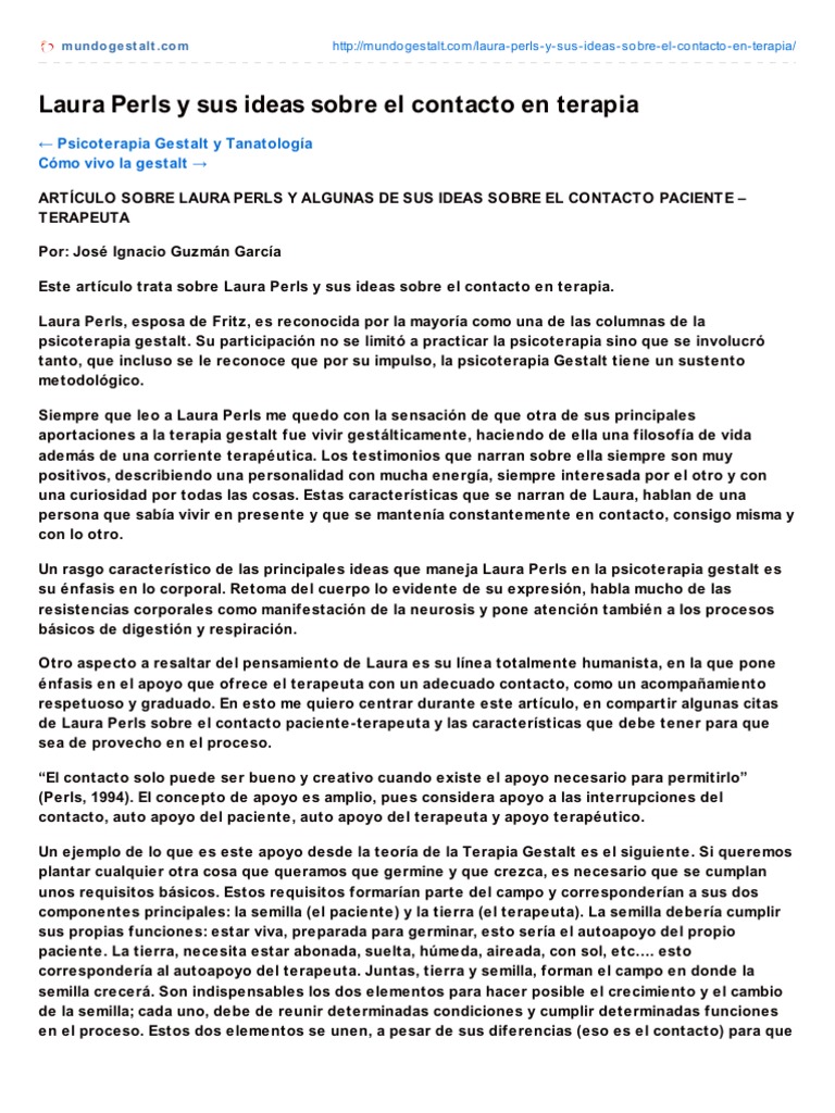 Laura Perls y Sus Ideas Sobre El Contacto en Terapia PDF | PDF ...