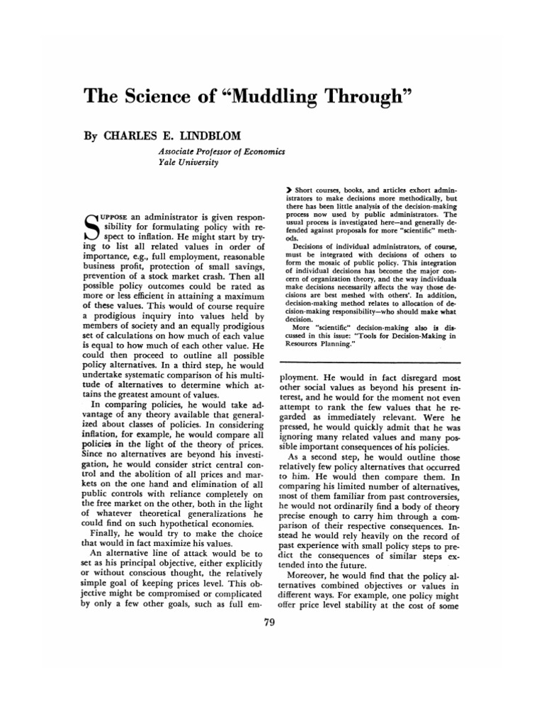 LINDBLOM, Charles. The Science of Muddling Through. | PDF