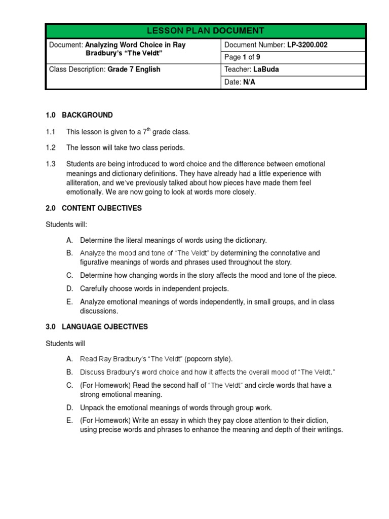 LaBudaCJ-TheVeldt Lesson Plan 7th Grade | PDF | Lesson Plan | Poetry