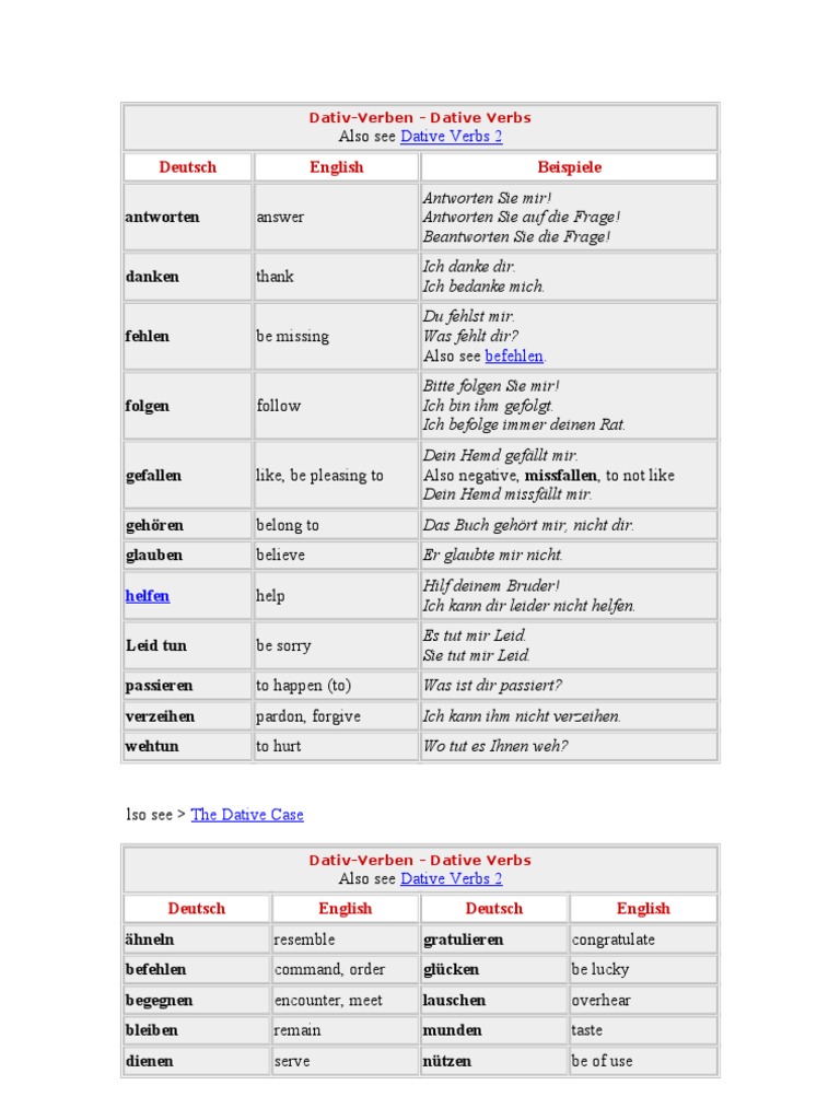 Verben Mit Dativ Liste Pdf | Verben mit Dativ und Akkusativ einfach ...