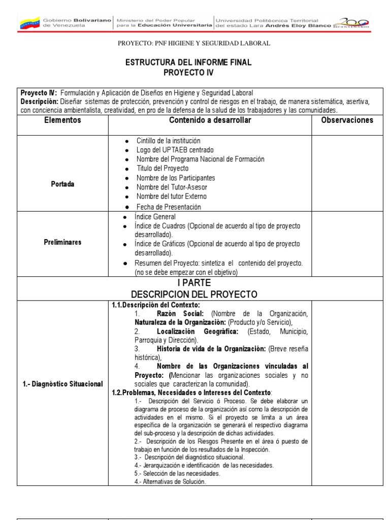 Estructura de Proyecto IV | PDF | Diseño | Seguridad y salud ocupacional