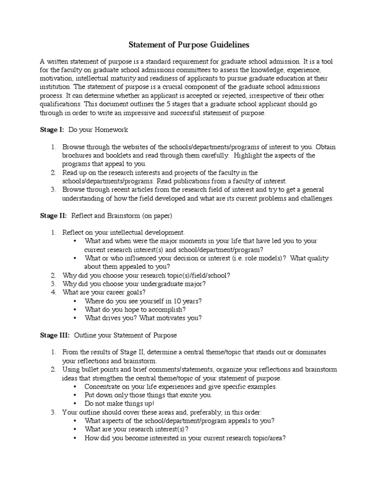 Statement of Purpose Guidelines | PDF