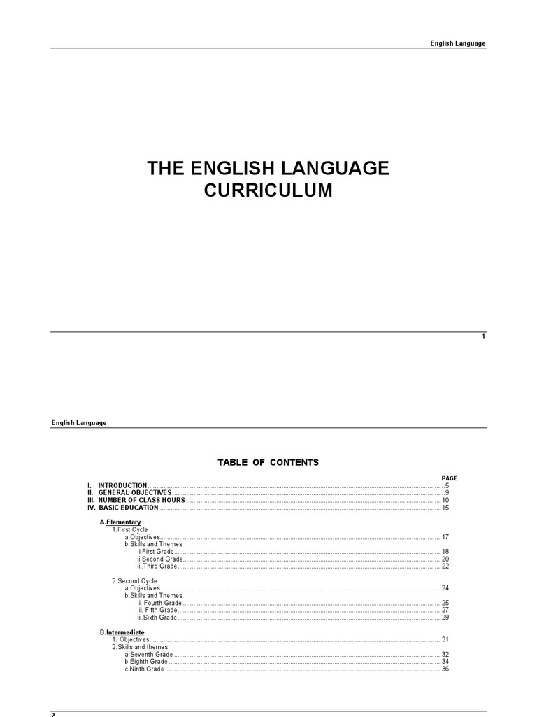 English Language Curriculum Overview | PDF | English As A Second Or ...