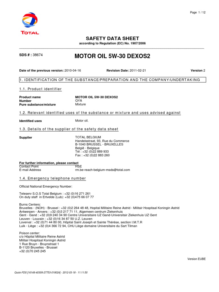 GM Oil 5w 30 Msds | PDF | Toxicity | Waste
