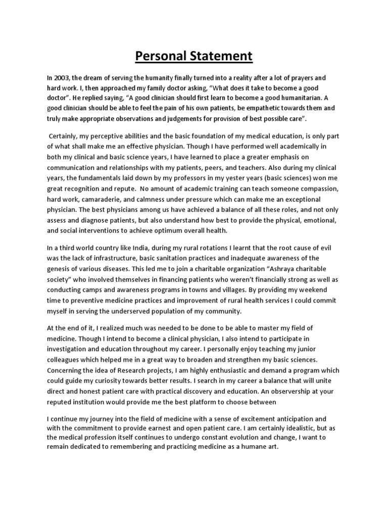 Personal Statement For The Field of Anesthesia | PDF | Physician | Medicine