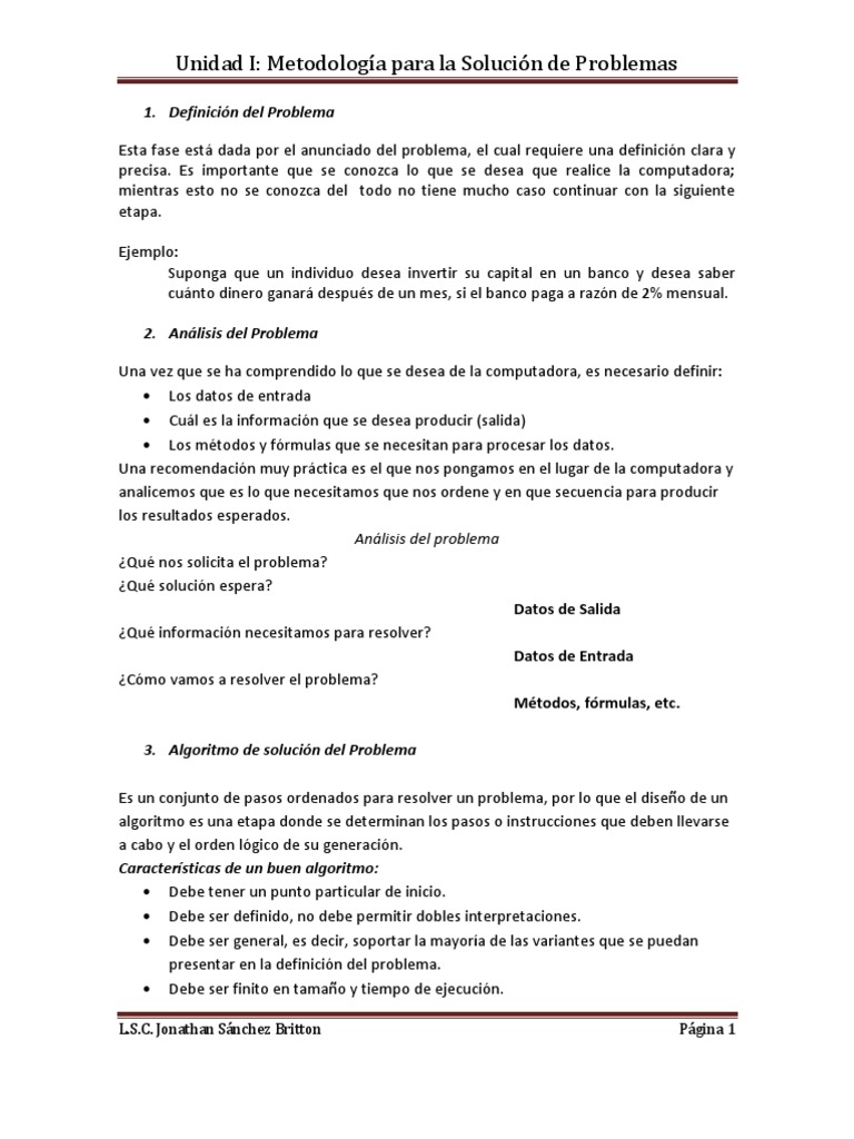 Unidad 1 - Metodología para La Solución de Problemas | PDF | Programa ...