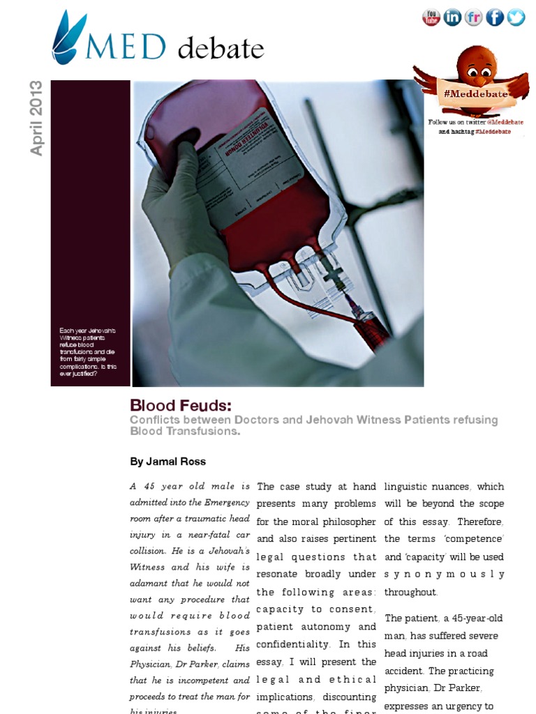 Jehovah's Witness and Blood Transfusions. | Autonomy | Medical Ethics