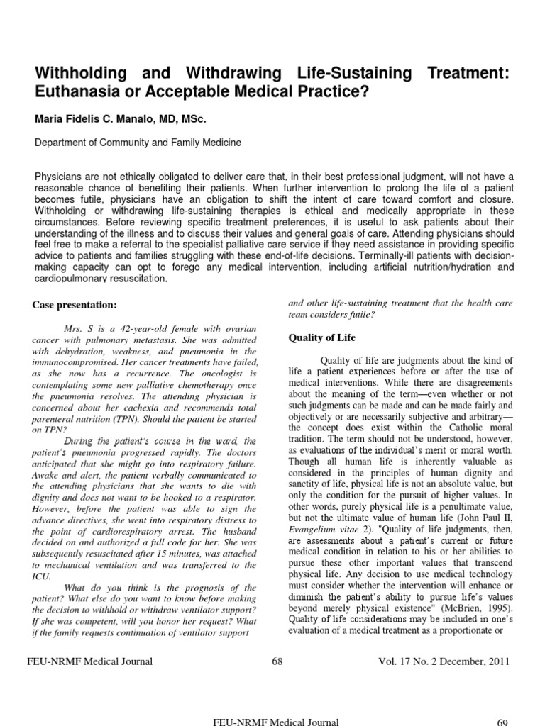 Withholding & Withdrawing Life-Sustaining Treatment | PDF | Palliative ...