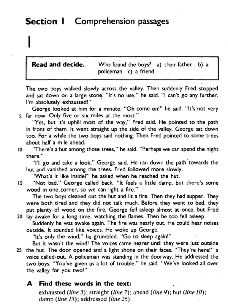 Basic Comprehension Passages With Key | Hostel | Dream