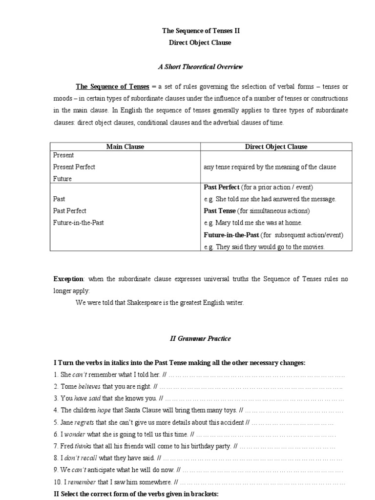 Direct Object Clause | PDF | Grammatical Tense | Perfect (Grammar)