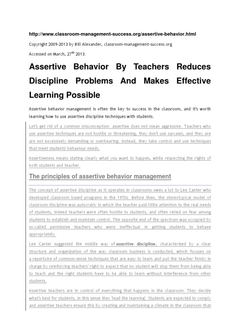 Assertive in Classroom | PDF | Teachers | Classroom