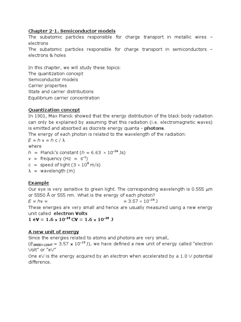 Semiconductor Models and Quantization Concepts | PDF | Electron ...