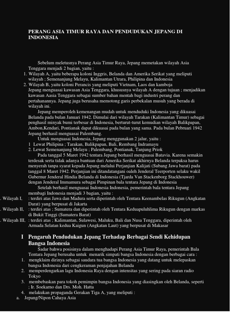 Perang Asia Timur Raya Dan Pendudukan Jepang Di Indonesia | PDF