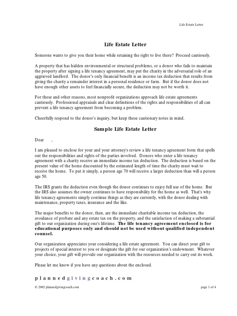 Life Estate Agreement Overview | PDF | Leasehold Estate | Charitable ...