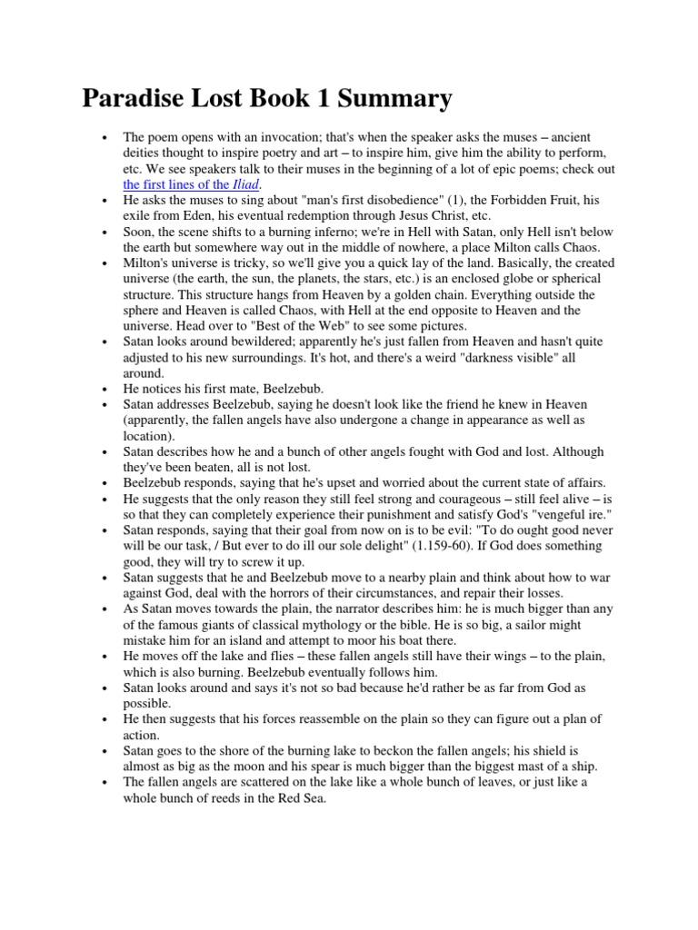 Paradise Lost Book 1 Summary | PDF Paradise Lost Book 1 Summary | PDF