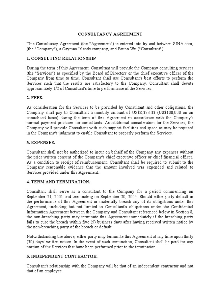Sample Contract - Consultancy Agreement | PDF | Arbitration | Non ...