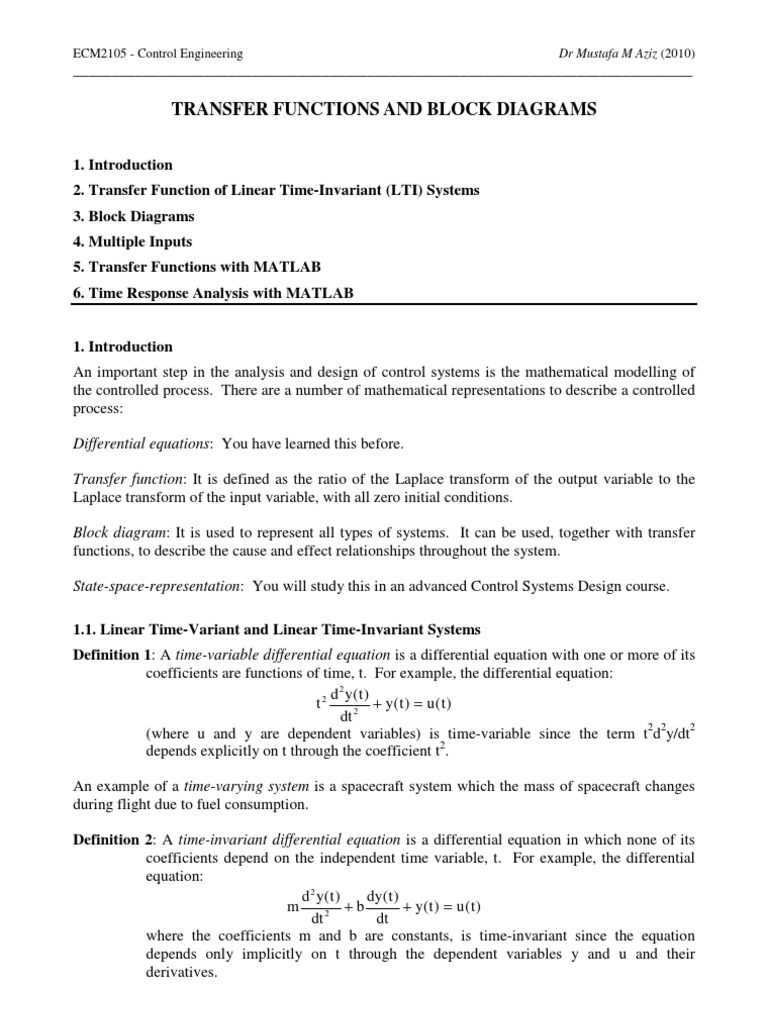 Transfer Functions and Block Diagrams PDF | PDF | Laplace Transform | Systems Science