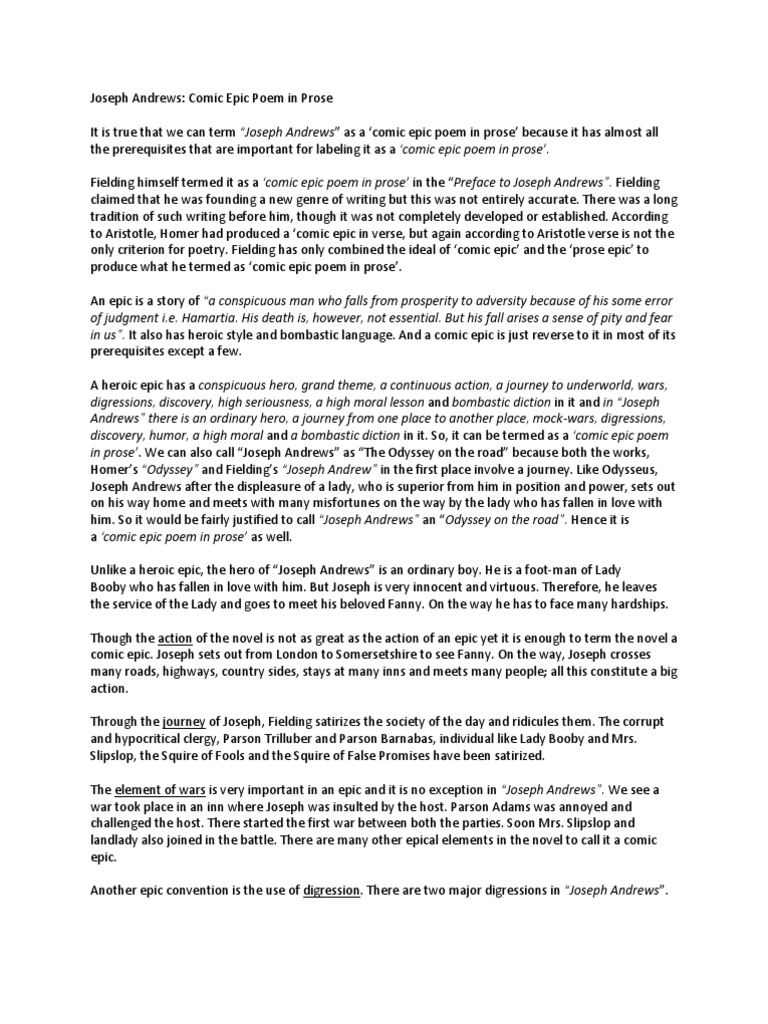 Joseph Andrews Comic Epic in Prose | PDF | Epic Poetry | Poetry