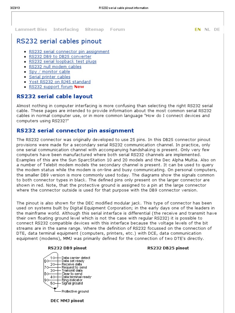 RS232 Serial Cable Pinout Information | PDF | Electrical Connector ...