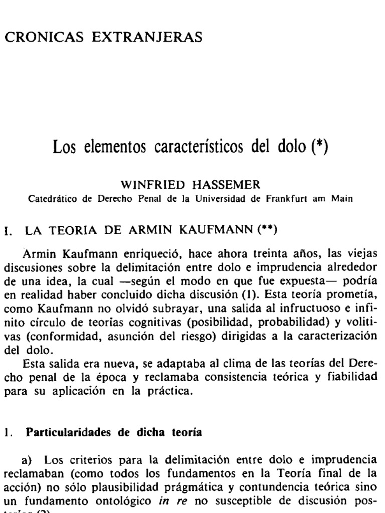 Los Elementos Característicos Del Dol | PDF | Intención (Derecho Penal ...