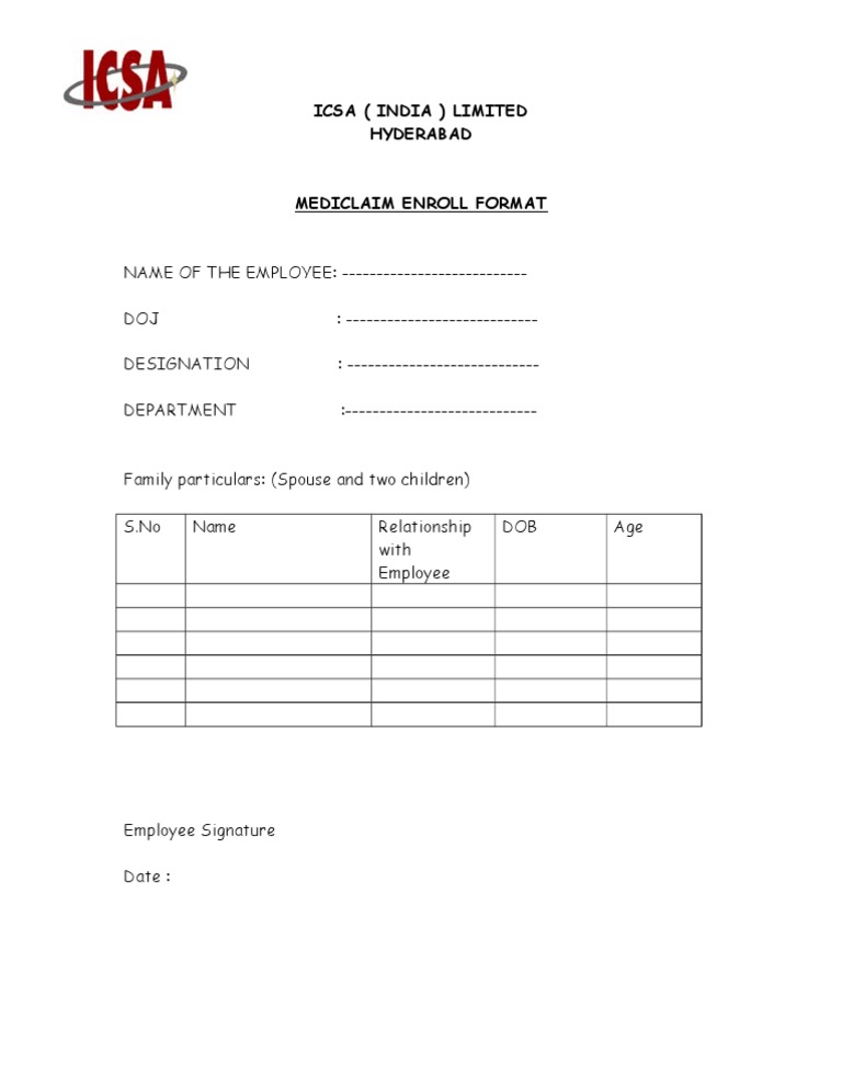 Mediclaim Format | PDF | Finance & Money Management