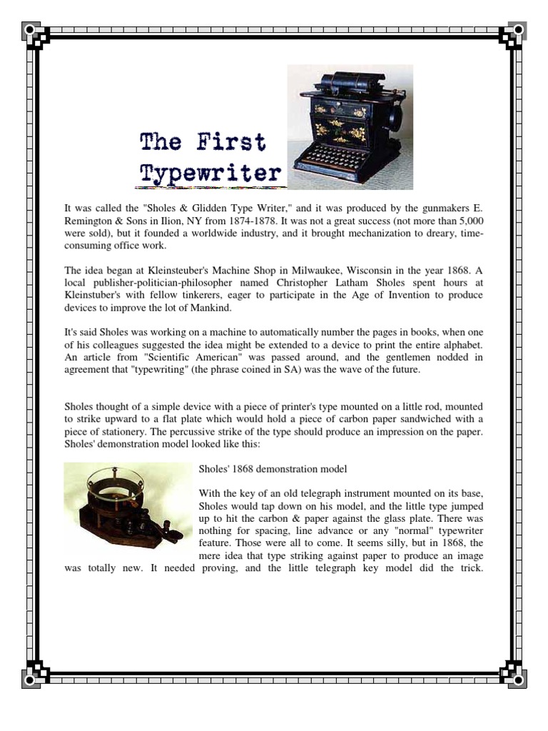The First Typewriter | PDF | Typewriter | Office Equipment