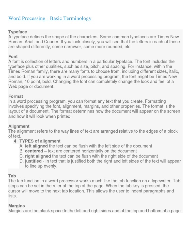 Word Processing Terminologies | Download Free PDF | Typefaces | Word ... Word Processing Terminologies | Download Free PDF | Typefaces | Word ...