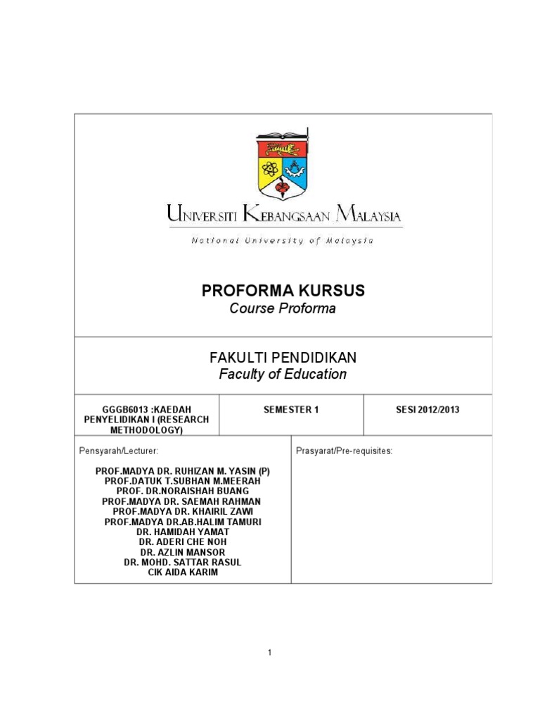 Proforma Kursus Research Methodology | PDF