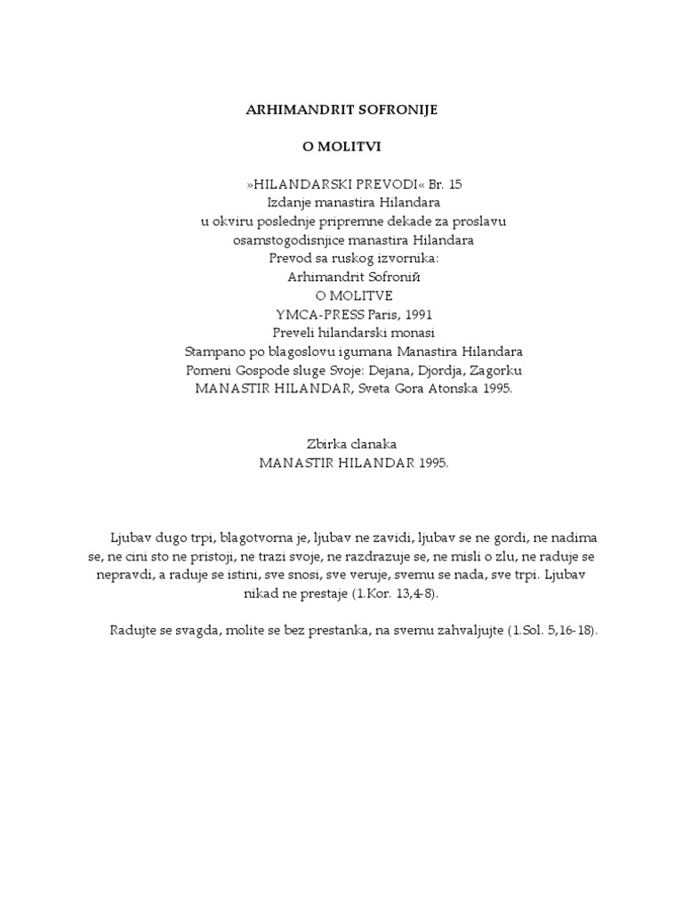 Starac Sofronije-O Molitvi | PDF