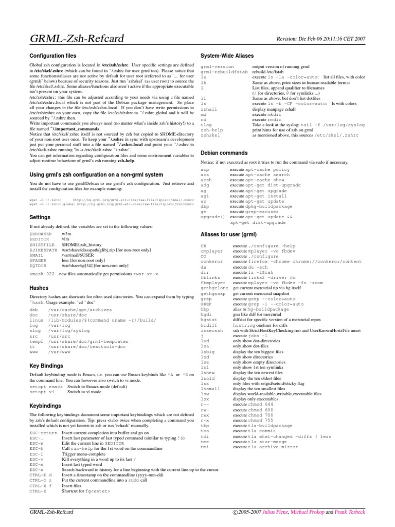 GRML ZSH Refcard | PDF | Advanced Packaging Tool | Command Line Interface
