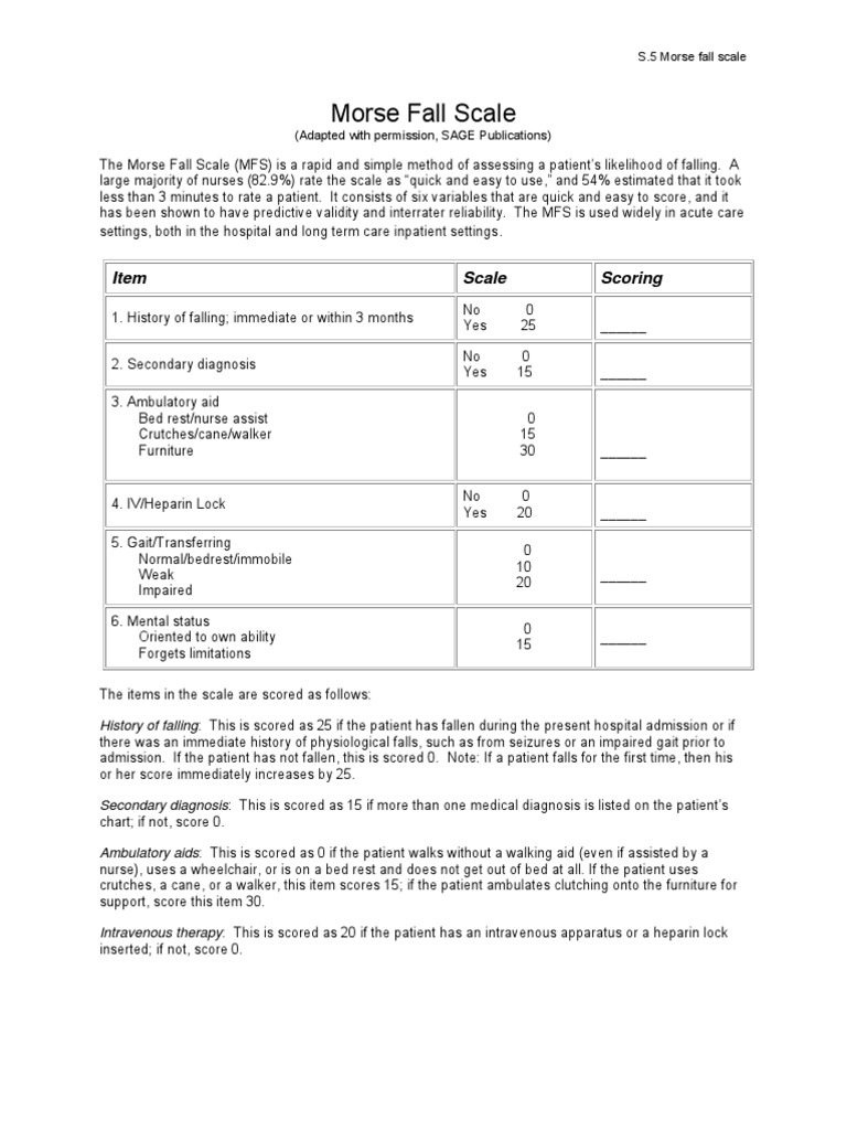 Morse Fall Scale | Preventive Healthcare | Nursing