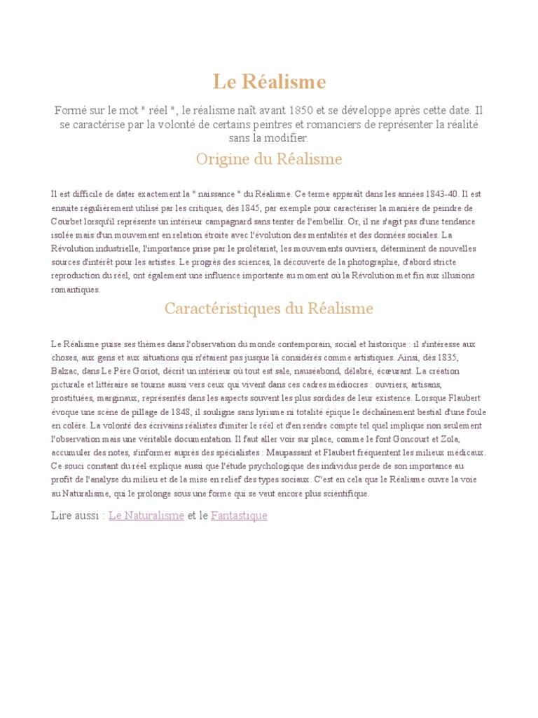 Caractéristiques et dates du Réalisme | PDF | Classiques